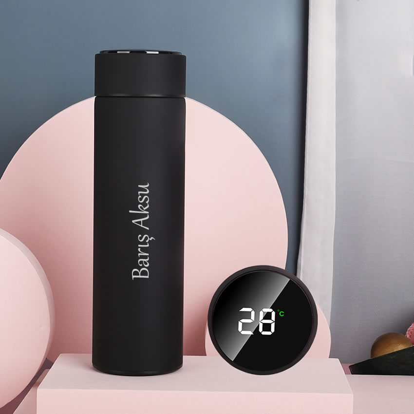 Kişiye Özel Led Sıcaklık Göstergeli Vakumlu 500ml Çelik Akıllı Termos ...