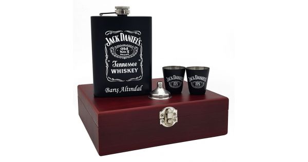 Kişiye Özel Jack Daniel's Matara ve Shot Bardak Seti (Ahşap Kutulu ...