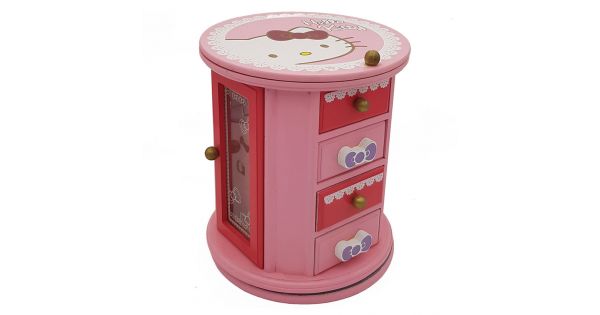 Hello Kitty Temalı Ahşap Çekmeceli - Aynalı - Askılı Döner Takı Kutusu ...