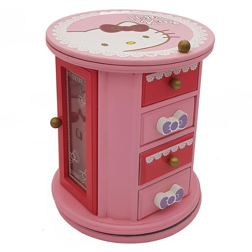 Hello Kitty Temalı Ahşap Çekmeceli - Aynalı - Askılı Döner Takı Kutusu ...